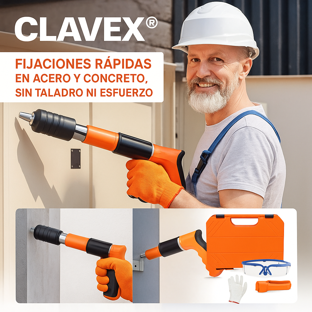 CLAVEX®: PISTOLA REMACHADORA DE IMPACTO + 10 CLAVOS DE IMPACTO – NuveoMX